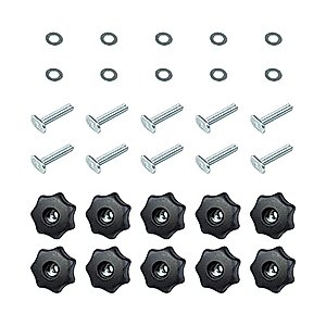 POWERTEC 71481 T Track Knob Kit w/ 7 Star Knob, 1/4-20 Threaded Bolts and Washers, 10 Pack, T Track Bolts, T Track Accessories for Woodworking Jigs and Fixtures