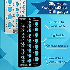 Drill Bit Gauge Fractional Drill Bit Size Gauge, Stainless Steel Drill Gauge, 29-Holes Standard Metric Size Drill Bit Gauge for 1/16 Inch to 1/2 Inch Drill Bit Index, 1pc Black+1pc Silver