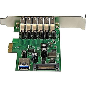 StarTech.com 7 Port PCI Express USB 3.0 Card - 5Gbps - Standard & Low-Profile - SATA Power - UASP Support - 1 Internal & 6 External USB 3.0 Ports , TAA (PEXUSB3S7)