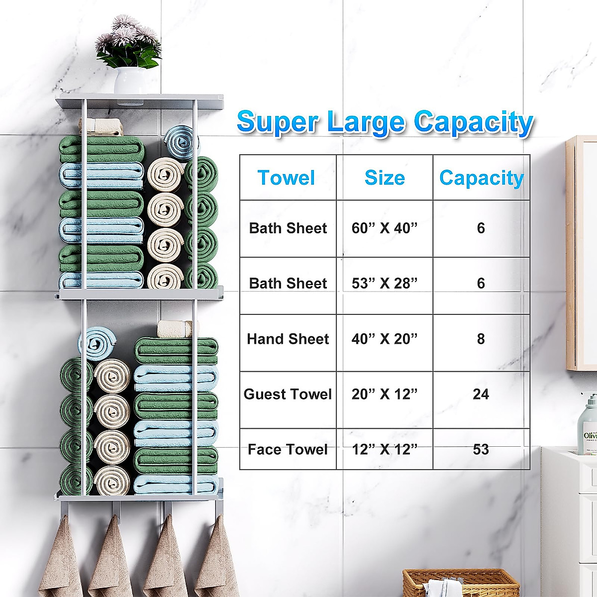 Foirfe 3 Tier Wall Mounted Bathroom Towel Storage Rack with Wood Shelf Space Saving Solution for Small Bathrooms Stylish and Functional Sliver Design
