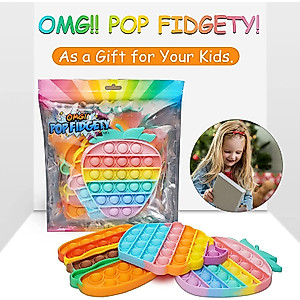 Pop It Fidget Toys Pop Its Fidgets, Silicone Fidget Toy Pack Poppet Figit Sensory Toys Popit Popits Popper Poppers Ice Cream Strawberry Hamburger Toy Gifts