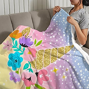 YESCUSTOM PersonalizedThrow Blanket for Girls, Custom Text with Rainbow Unicorn Pattern Blanket with Name for Bedroom, Minky Fleece Blanket with Name, Cute Blanket for Boys Girls Baby Child