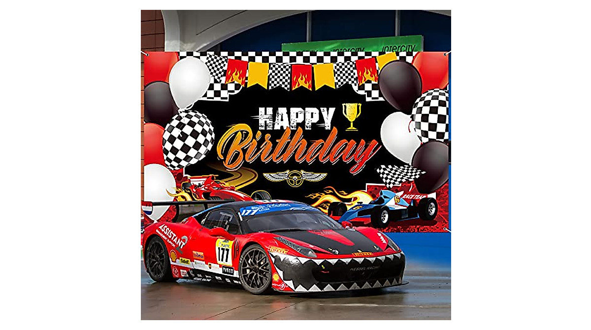 Car Racing Happy Birthday Backdrop - Vibrant Race Theme Decoration