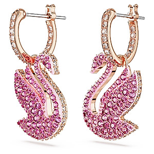 SWAROVSKI Iconic Swan Drop Pierced Earrings, Swan Motif with Pink Crystal Pavé on a rose-gold tone Finished Setting, Part of the Swarovski Iconic Swan Collection
