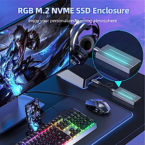 RGB M.2 NVME SSD Enclosure for Gaming, SANZANG USB 3.1 Gen 2(10 Gbps) Type C to NGFF NVME PCIe M-Key(B&M Key) External Solid State Drive Enclosure, Support UASP Trim for SSDs Size 2280/2260/2242/2230