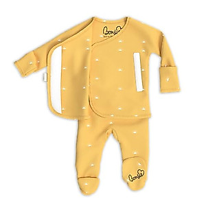 Bonsie Skin to Skin Babywear Footie Bodysuit - Baby Footed One Piece with Yellow Sun Pattern - Sunrise (Newborn)