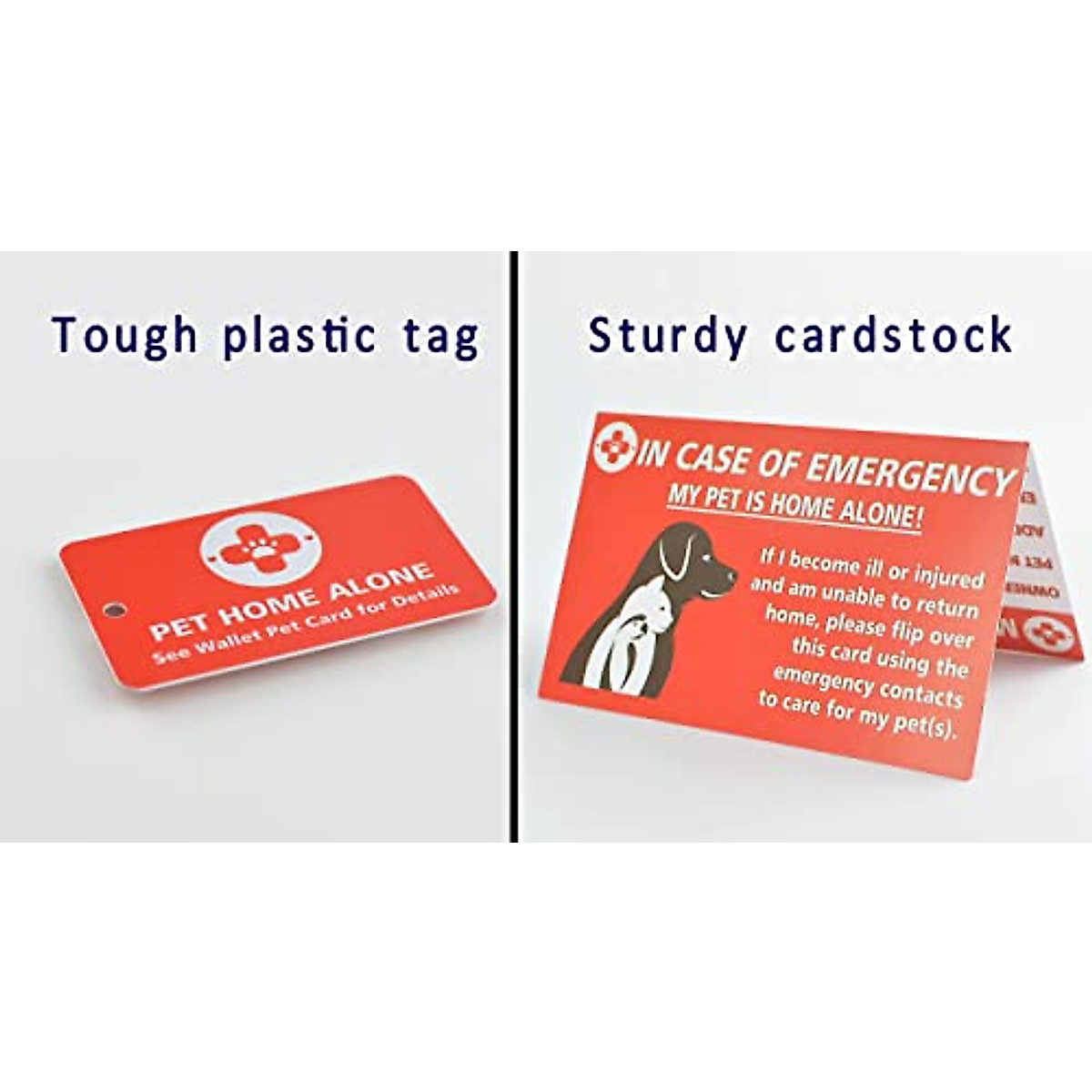 CloceanBrand My Pets, Dogs & Cats are Home Alone Alert Key Tag Keychain Emergency Contact Wallet Card Folded - 2 Writable Back Sides