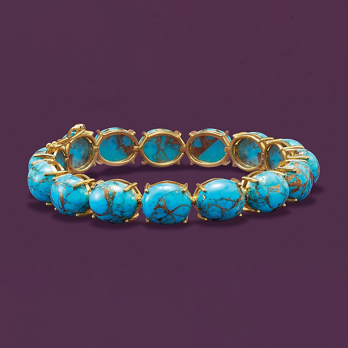 Ross-Simons Turquoise Bracelet in 18kt Gold Over Sterling. 7 inches