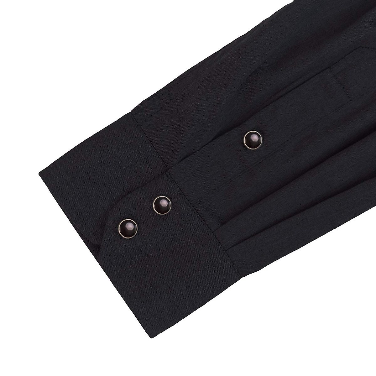 Dress Shirt for Men Western Cowboy Long Sleeve Casual Two Pockets Work Solid Pearl Snap Buttons Up Wrinkle Free Shirts (Black/L)