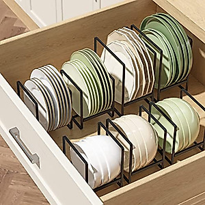 Hikinlichi 2 Large 1 Small Plate Holders Organizers Upright Cabinet Dish Drying Racks Metal Plate Dish Organizers Racks Stands for Countertop and Cupboard 7.87in. x 6.29in. x 4.52in. Black