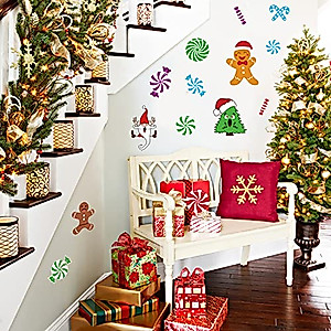 KIMOBER 33PCS Christmas Peppermint Floor Decals,Christmas Candy Santa Claus Gingerbread Wall Stickers for Xmas Party Decoration