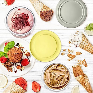 FIRJOY 24 oz. Containers | Extra Replacement Pints and Lids for Ninja Creami Deluxe - Compatible with NC501, NC500 Series (2 Pack - Grey, Yellow)