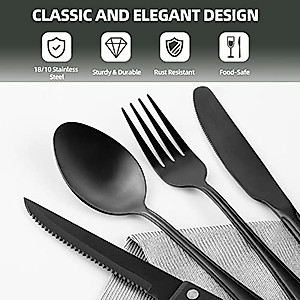 72 PCS Matte Black Silverware Set with Steak Knives for 12, Food-Grade Stainless Steel Flatware Cutlery Set For Home Restaurant Hotel, Kitchen Utensils Set, Dishwasher Safe
