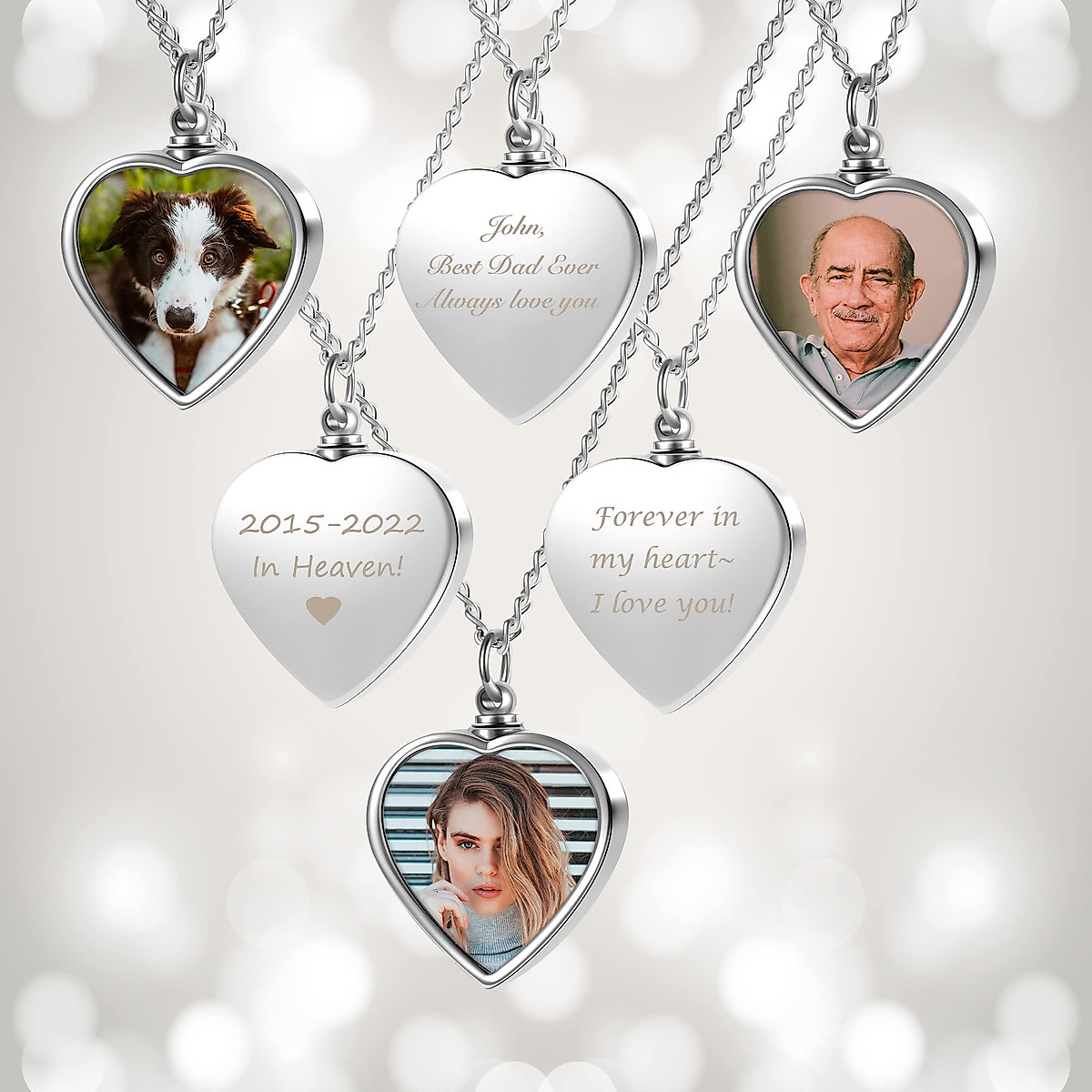 AllerPierce Personalized Photo Cremation Urn Necklace for Ashes Custom Picture Heart Locket Necklace Keepsake Cremation Jewelry Memorial Gift Ashes Necklaces for Women Men Pets