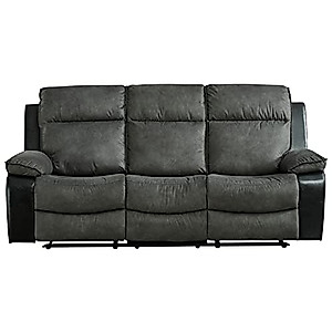 Signature Design by Ashley Woodsway Modern Faux Leather Tufted Reclining Sofa, Gray & Black