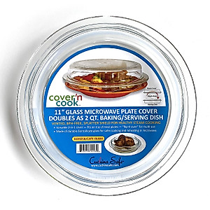 Cuchina Safe 2-in-1 Cover ‘n Cook Vented Glass Microwave Plate Cover and Baking Dish; Easy to Grip for Baking and Serving