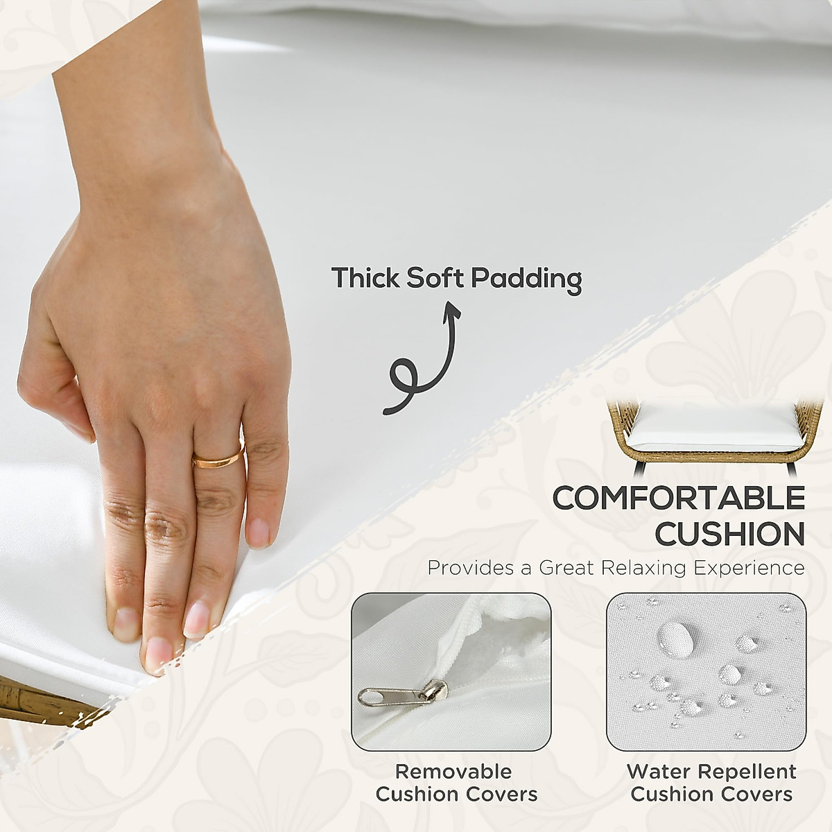 Outsunny 5 Piece PE Rattan Outdoor Furniture Set with Cushioned Chairs & Loveseat Sofa, Patio Sectional Furniture Set, Conversation Sofa Set with Stackable Coffee Tables, Cream White