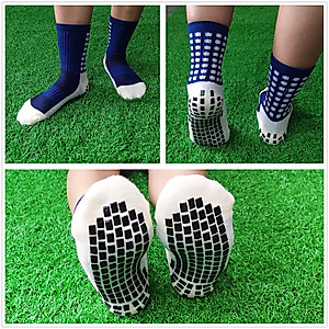 KEESOX Anti Slip Athletic Socks - Non Slipping Grip Socks for Soccer Basketball Running Unisex Size 6-10.5 1 Pair (Navy)
