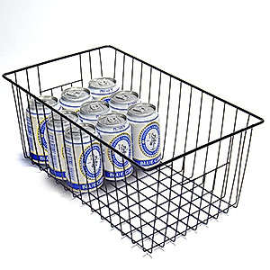 16inch Freezer Wire Storage Organizer Baskets, Household Refrigerator Bins with Built-in Handles for Cabinet, Pantry, Closet, Bedroom