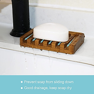 Soap Dish with Slanted Waterfall Design by HTB, Bar Soap Holder Teak Wood, Soap Saver for Shower, Bathroom, Sink, Kitchen and Countertop