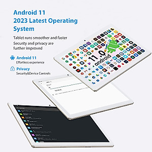 LNMBBS Android Tablet 10 Inch, 4GB RAM 64GB Storage, Android11.0, Octa-Core Processor, with Keyboard, Large Battery, Dual Camera, Wi-Fi, Bluetooth, GPS, Mouse,Tablet Cover, Tablet,Silver (T13-S)