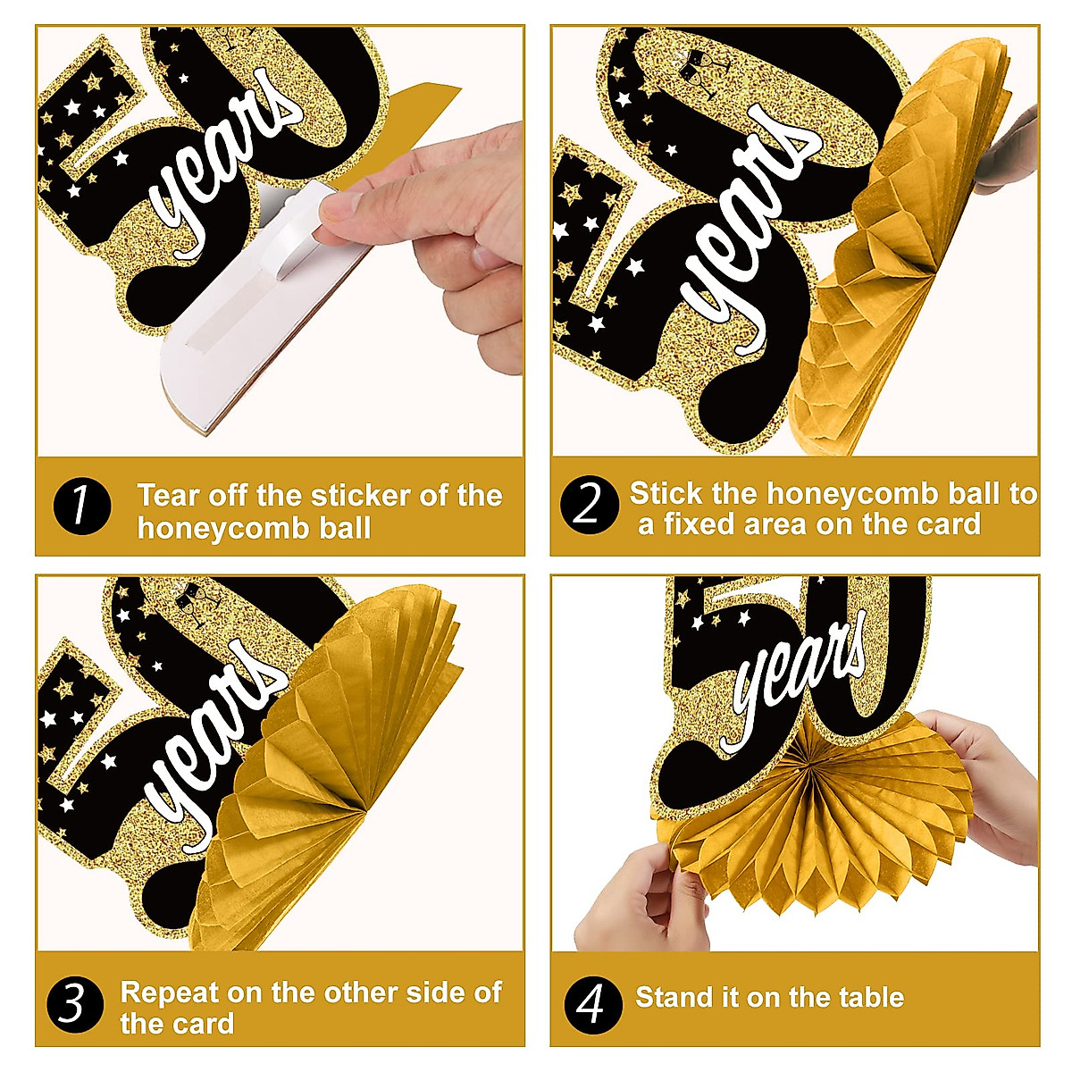 50th Birthday Banner Decorations for Men Women, 10Pcs Happy 50th Birthday Banner Honeycomb Centerpieces Swrils Kit