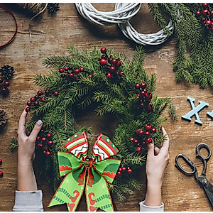 Honic 6 Rolls 30 Yards Christmas Elf Wired Edge Ribbon Elf Hats Legs Multi Dots Stripes Swirl Diagonal Decorative Ribbon for Gift Wrapping Xmas Tree Wreath DIY Crafts