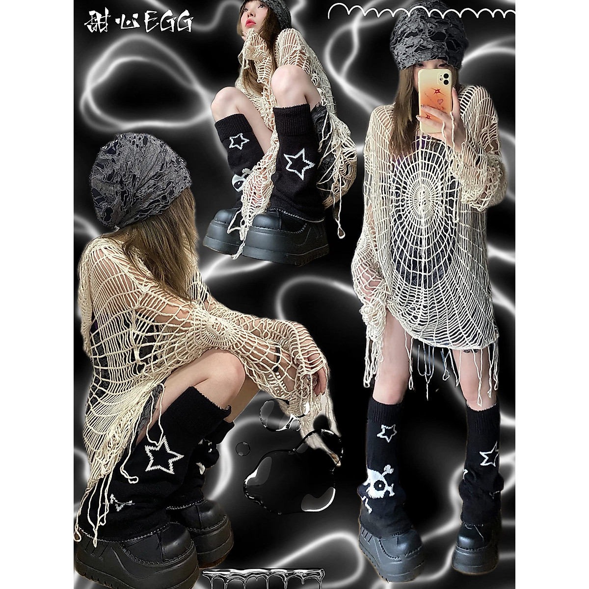 SmilePunk kawaii Winter Leg Warmers Knitted Cute Subculture Half Sleeve Foot Leg Warm Socks Cycling Christmas Gift Women (purple)