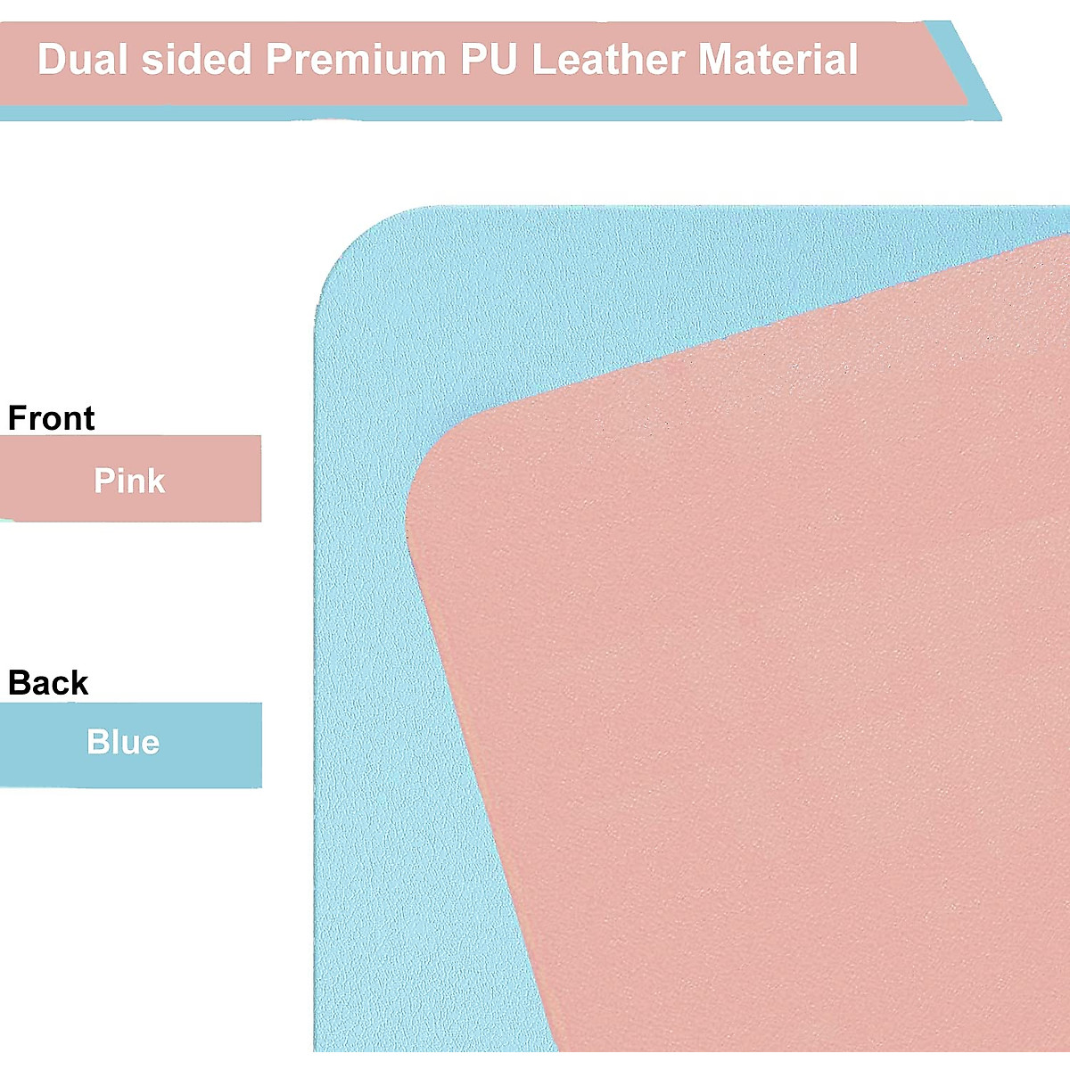 SUJAYU Dual Sided PU Leather Desk Pad, Mouse Pad, Office Desk Mat, Non-Slip Laptop Desk Pad, Waterproof Desk Writing Pad for Office and Home (23.6" x 11.8", Pink+Light Blue)