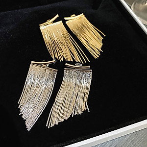 OWNCOOL Gold Silver Tassel Earrings for Women Long Statement Ear Jackets Earrings Trendy Front Back Drop Dangle Bridal Fringe Formal Wedding Parties Earrings Short Gold