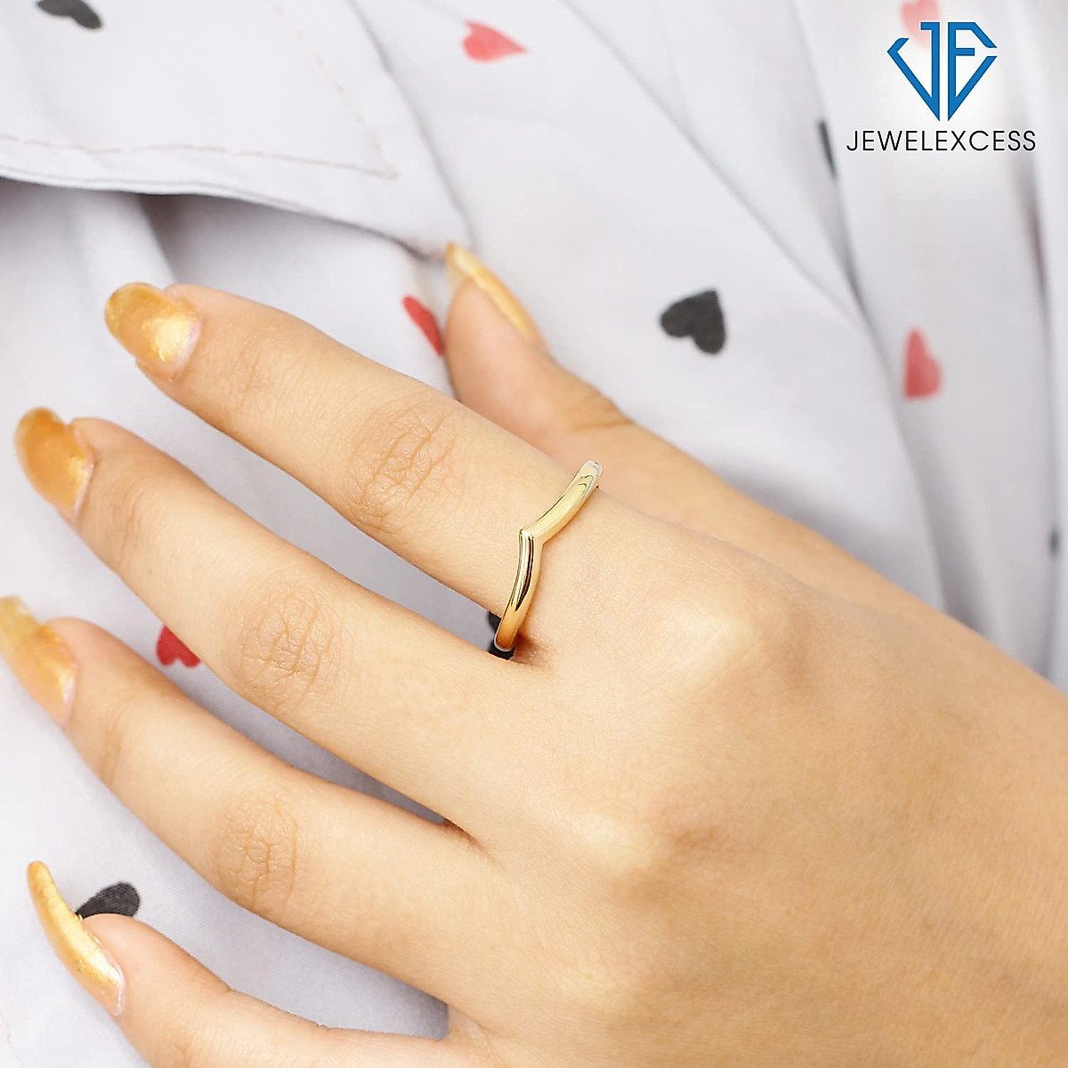 JEWELEXCESS 14k Gold over Silver Wishbone Friendship Ring for Women | Dainty Gold over Silver Promise Ring For Women | Silver Friendship Ring For Women