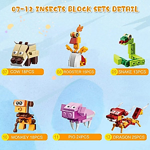 12 Pcs Prefilled Easter Eggs with Zodiac Animal Building Blocks, Surprise Easter Egg Toys Easter Party Favors, Easter Basket Stuffers, Easter Egg Hunting, Classroom Prizes