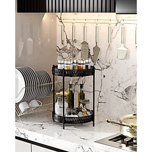 EKNITEY Bathroom Tray Organizer Counter - 2 Tier Countertop Organizers for Makeup Vanity Skincare Perfume Cosmetics (Black)