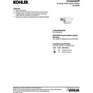 KOHLER 73147-CP Composed pivoting toilet tissue holder, 2.00 x 3.19 x 6.00, Polished Chrome