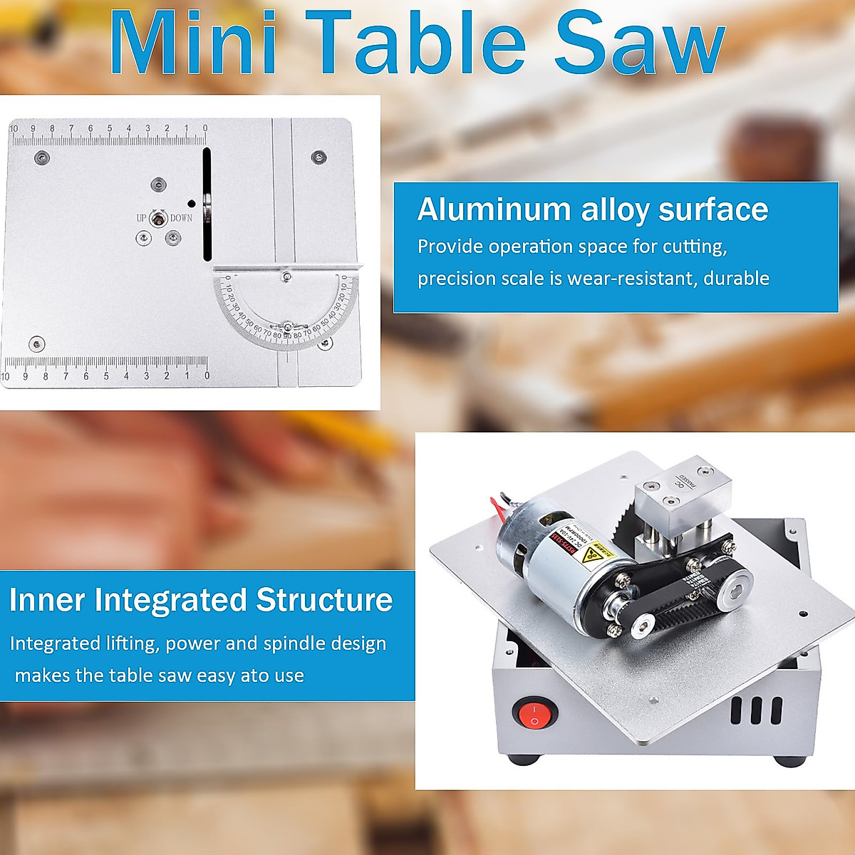 Mini Table Saw, Small Precision Craft Table Saw 7-Speed Adjustable, 96W 5000RPM Desktop Electric Saw Cutter, 1/2" Adjustable Cut Depth, for DIY Woodworking Metal Plastic Acrylic Cutting