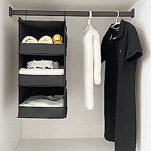 DonYeco 3-Shelf Hanging Closet Organizers and Storage, Collapsible Closet Storage Organizer with 4 Side-Pockets, for RV Wardrobe Camp, Hanging Organizer for Shoes Toys Baby Clothes