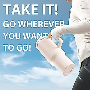 KISSKIND Tumbler With Handle 40 oz Travel Mug Straw Covers Cup with Lid Insulated Quencher Stainless Steel Water Iced Tea Coffee Gift Cream