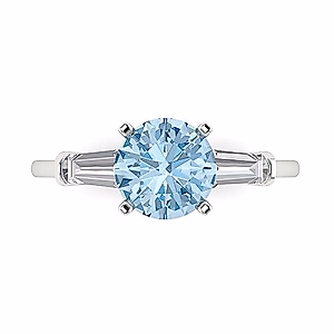 Clara Pucci 2.0 ct Round Cut 3 stone Solitaire Natural Light Blue Aquamarine Designer Anniversary Bridal Engagement Ring 14k White Gold