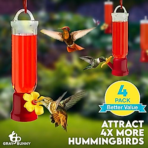 Gray Bunny Hummingbird Feeder - Pack of 4 - Hanging Outdoor Hummingbird Feeders with Post Wires for Bird Feeder Post, Shepherd Hooks - Great Hummingbird Gifts!