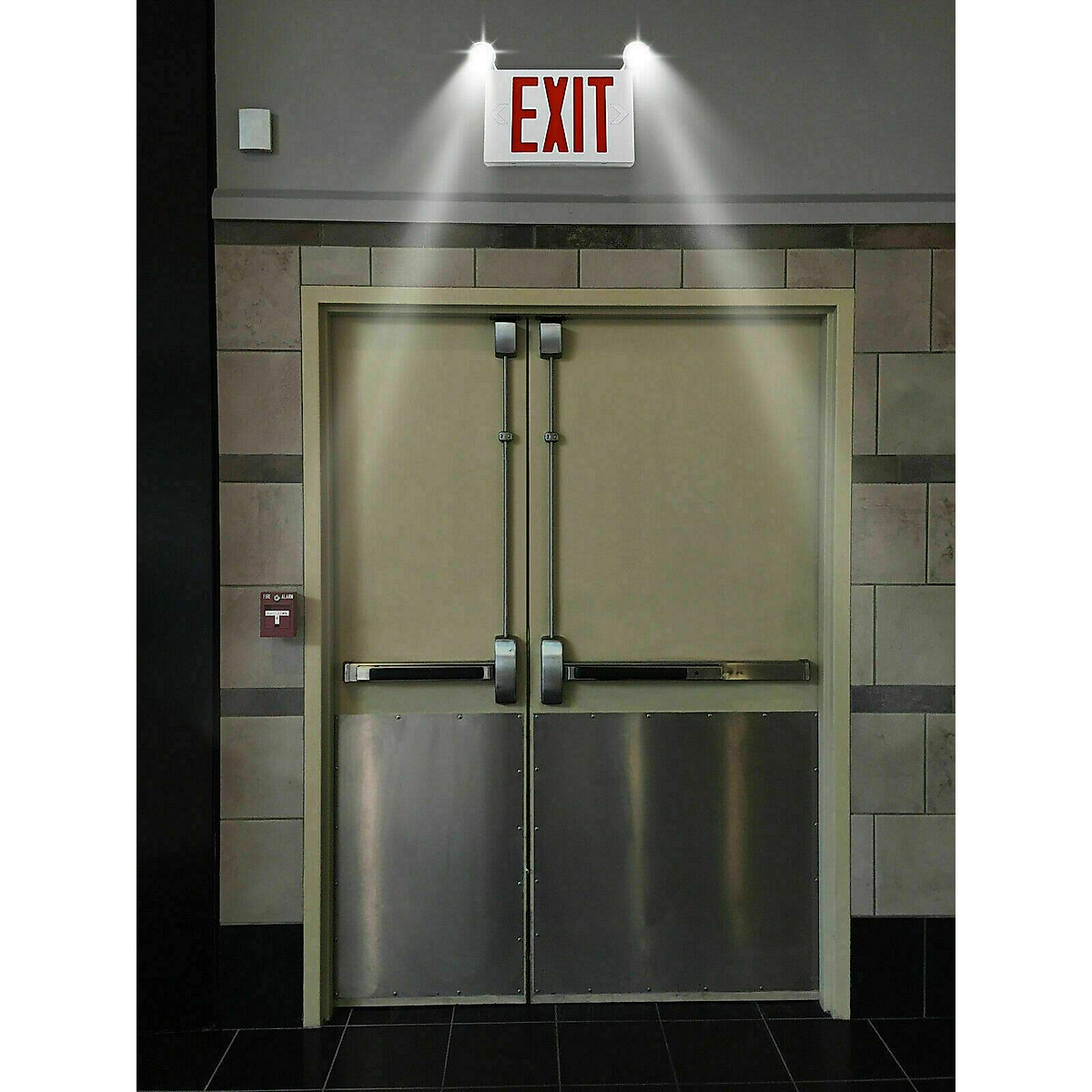 Red LED Exit Sign with Emergency Lights, Two LED Adjustable Head Emergency Exit Lights with Battery Backup, Dual LED Lamp ABS Fire Resistance UL-Listed 120-277V