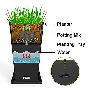 Elevens Set of 2 Tall Outdoor Planters 28 Inch, Large Planters for Indoor Outdoor Plants, Tapered Square Flower Pots with Tray for Patio,Black