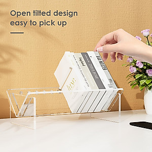RekRang Acrylic Desk Bookshelf,Small Desktop Bookcases Clear Book Shelf Organizer for Home Office School,Book Stand Display Rack for CDs Magazines Books
