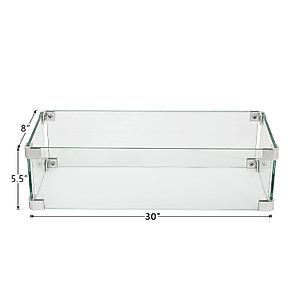 COSIEST Glass Wind Guard, Rectangle, Tempered Glass for Outdoor Fire Pit , 30x8x5.5 inches