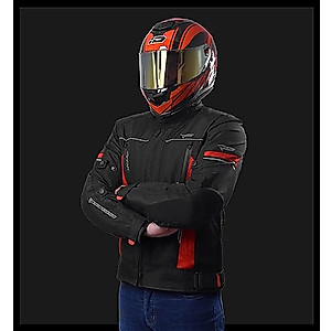 RS Motosports All Season Racing Motorbike Jacket for Men Water Proof & Breathable Motorcycle Jacket with Textile Fabric (US, Alpha, Large, Regular, Regular, Blue)