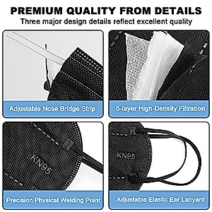 Taimu TM KN95 Face Masks for Protection Black Breathable Foldable Protective Masks Against PM2.5, Dust, Air Pollution for Adult, Men, Women(50 PCS)