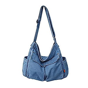 Yohora Denim Shoulder Bag Casual Style Lightweight Retro Travel Shopper Crossbody Handbag for Teen Girls Women