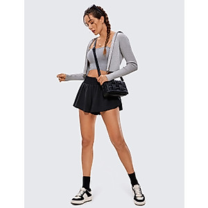 CRZ YOGA 2 in 1 Flowy Running Shorts for Women High Waisted Quick Dry Athletic Gym Lounge Workout Shorts Cute Tennis Skirts Black Medium