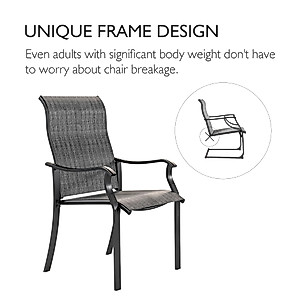 UDPATIO Patio Chairs Set of 2, Outdoor Dining Chairs High Back with All Weather Breathable Textilene, Metal Frame for Lawn Garden Backyard Deck, Dark Grey