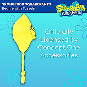 Concept One SpongeBob Squarepants Beanie Hat, Peruvian Knit Acrylic Beanie Cap with Tassels, Yellow, One Size