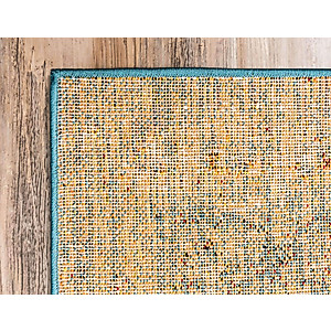 Unique Loom Rosso Collection Vintage, Traditional, Bohemian, Border, Distressed, Southwestern Area Rug, 5' 0" x 8' 0", Blue/Ivory